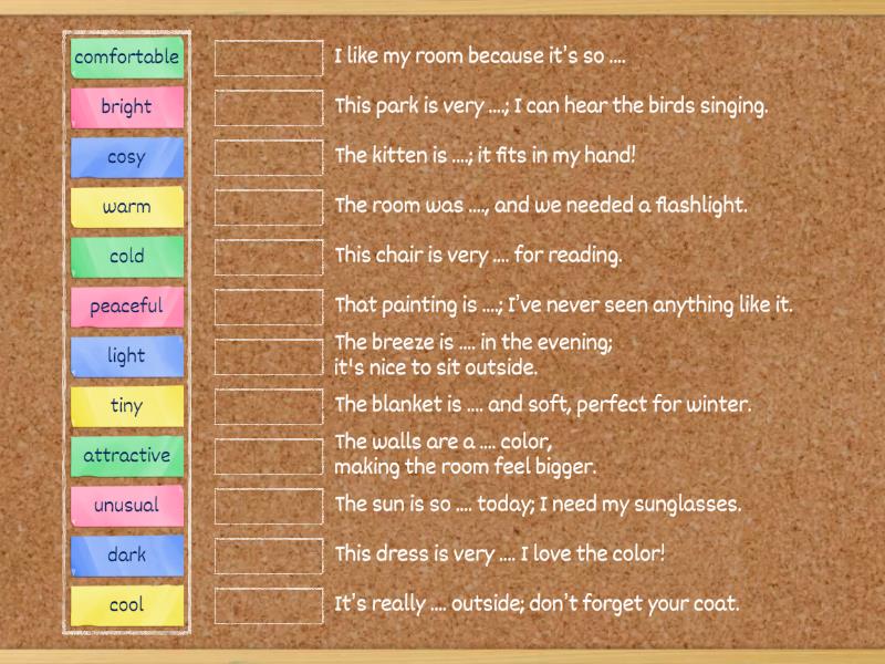 adjectives sentences - Match up