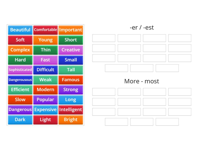 Comparatives and Superlatives (-er/-est or more/most) - Group sort