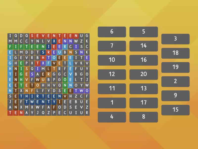 Numbers 0-20 () - Wordsearch
