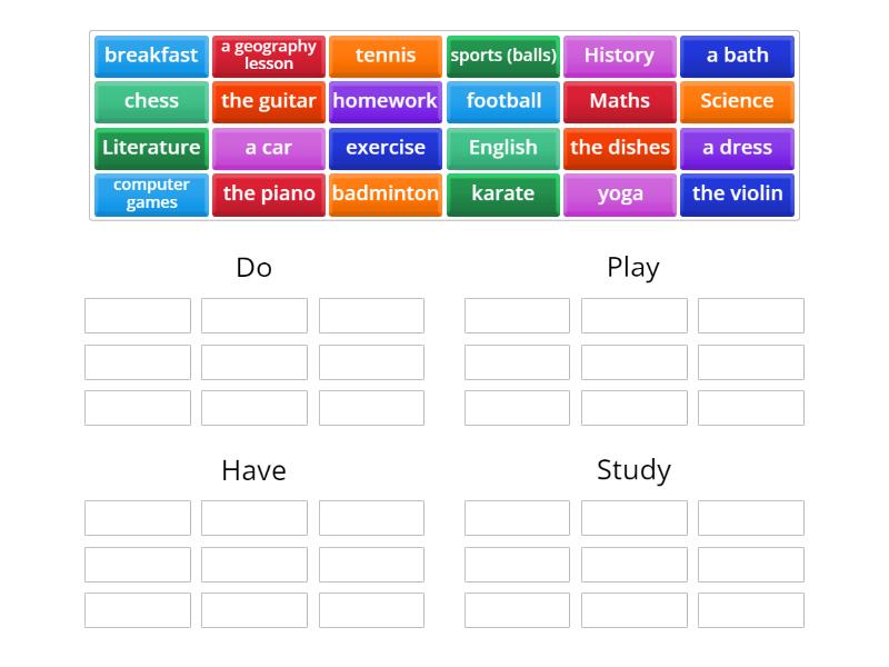 English G6 - Unit 1 - Do/Play/Have/Study - Group sort