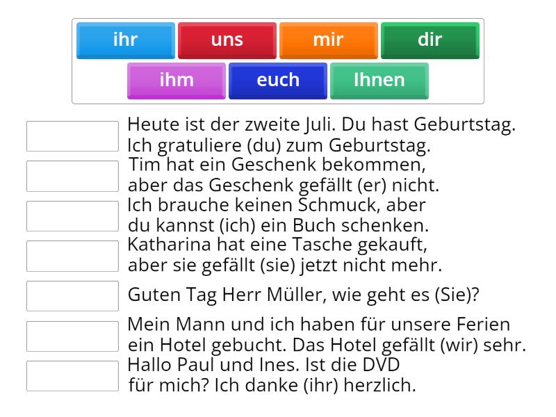 A1.2 Personalpronomen Dativ - Match up
