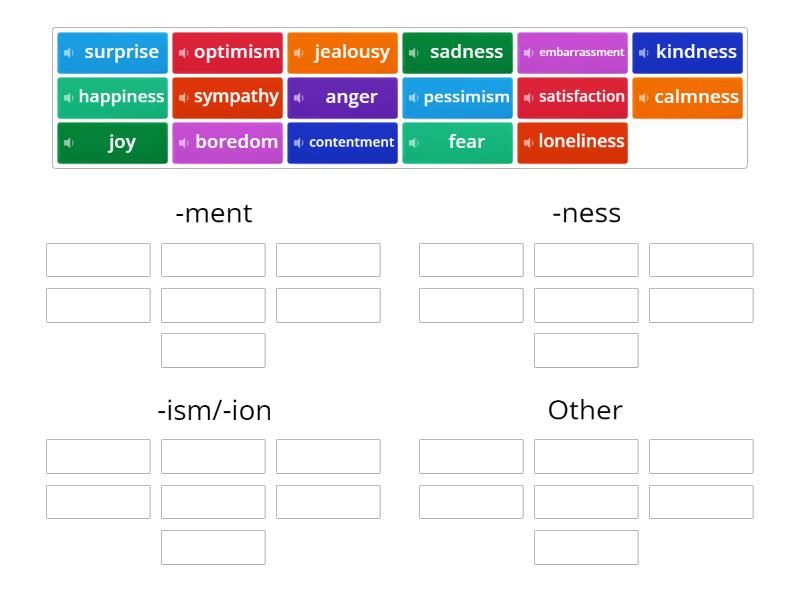 Feelings and emotions: Abstract nouns - Group sort
