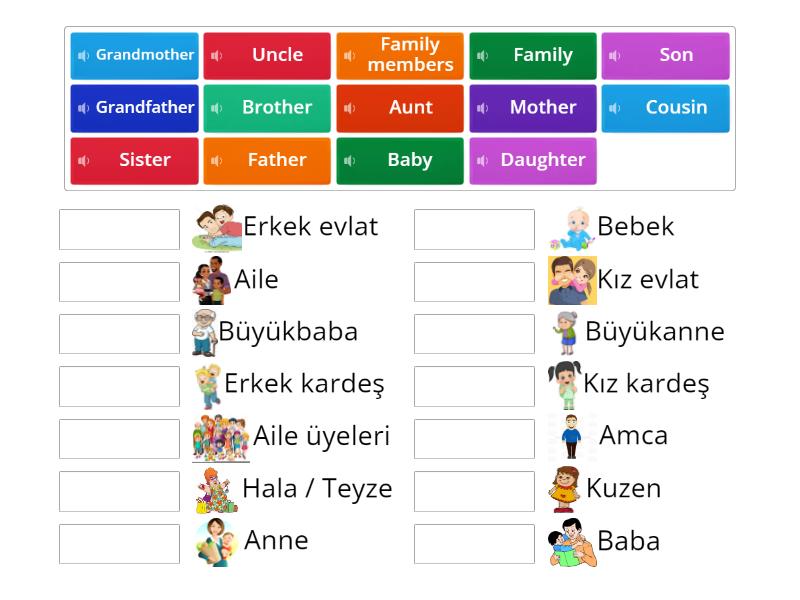 Unit 2: Family Members Quiz - Match up