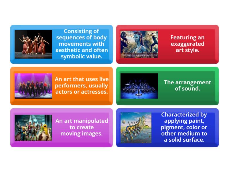 Define performing arts and visual art by flipping the tiles. - Flip tiles