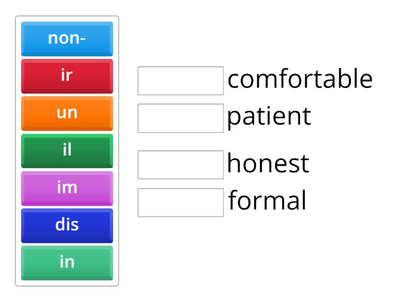 Word Formation - PREFIXES - dis-un-in-im-ir-il-non - Palabra perdida