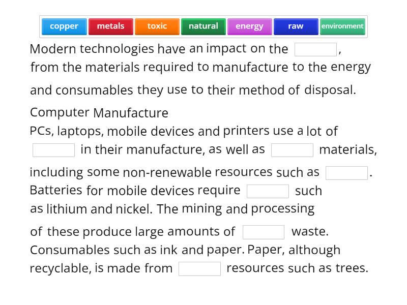 C3 - Aim C - Environmental Impact of Technology - Complete the sentence