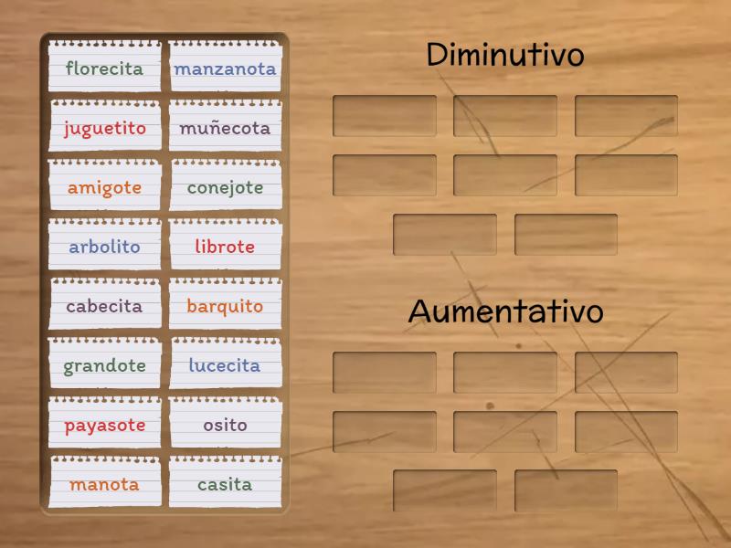 Clasificar en diminutivo y aumentativo - Ordenar por grupo