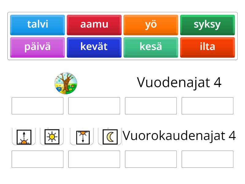 Kohteen Aikakäsitteet (vuodenajat, vuorokaudenajat) kopio - Group sort