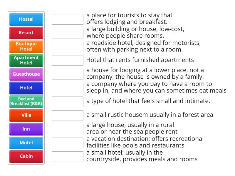 Types of accomodation - Match up