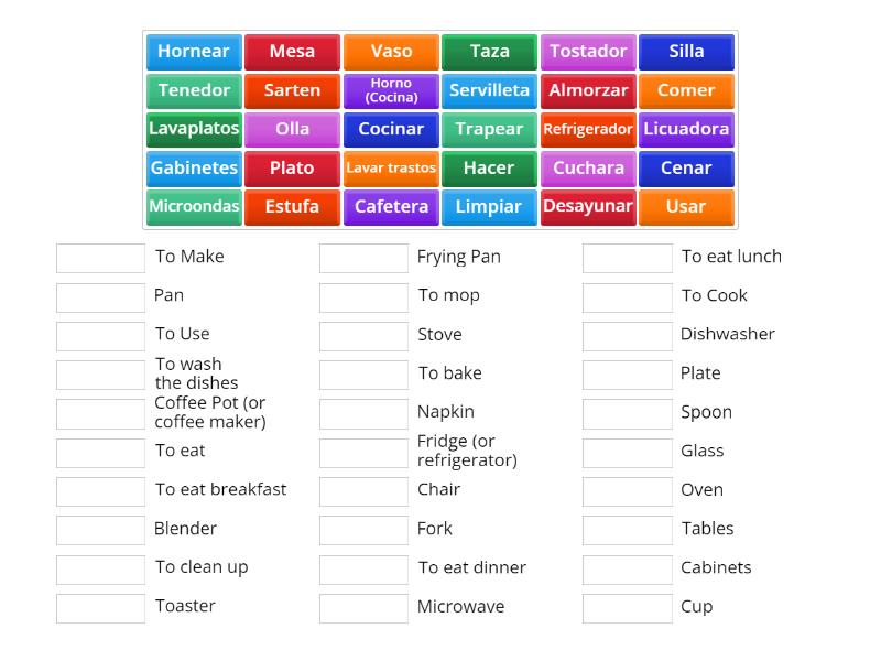 Unit 6- Cooking and Cleaning - Match up