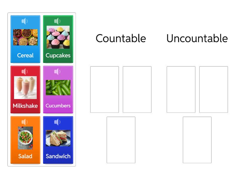 countable Vs Uncountable - Ordenar por grupo