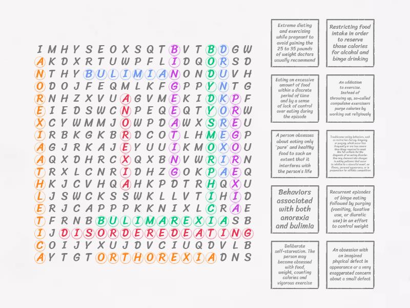 Eating Disorders - Wordsearch