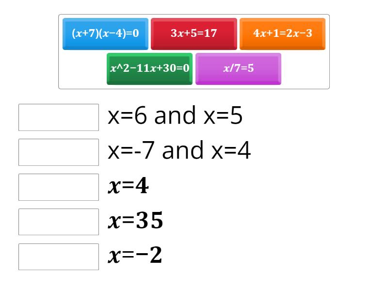 Solving Equations- Grade 10 - Match up