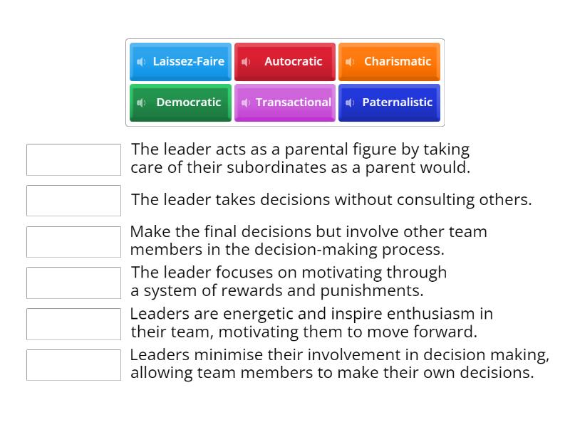 Lewin's leadership styles framework - Match up