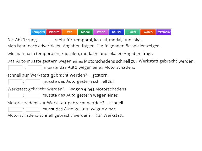 TEKAMOLO- Regel - Complete the sentence