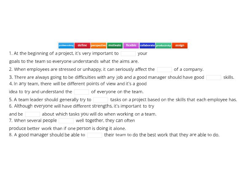 Teamwork - Vocabulary 2 - Complete the sentence