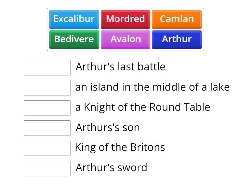 King Arthur - vocabulary - Match up