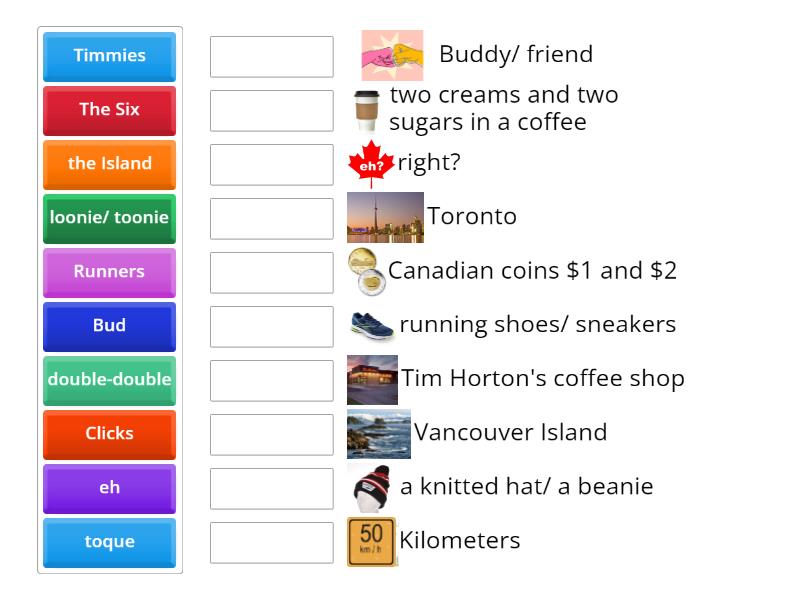 Canadian Slang - Match up