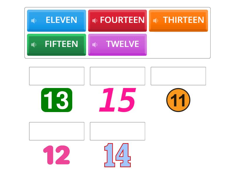 numbers - 11 TO 15 - Match up
