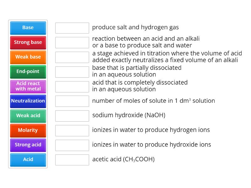 Acid, Bases and Salts - Match up