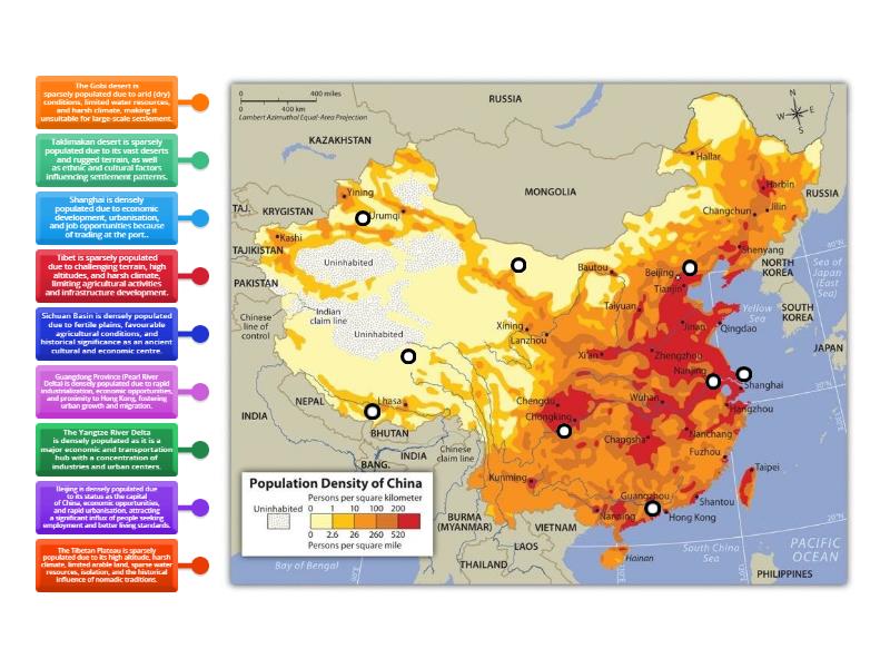 China's population density - Labelled diagram