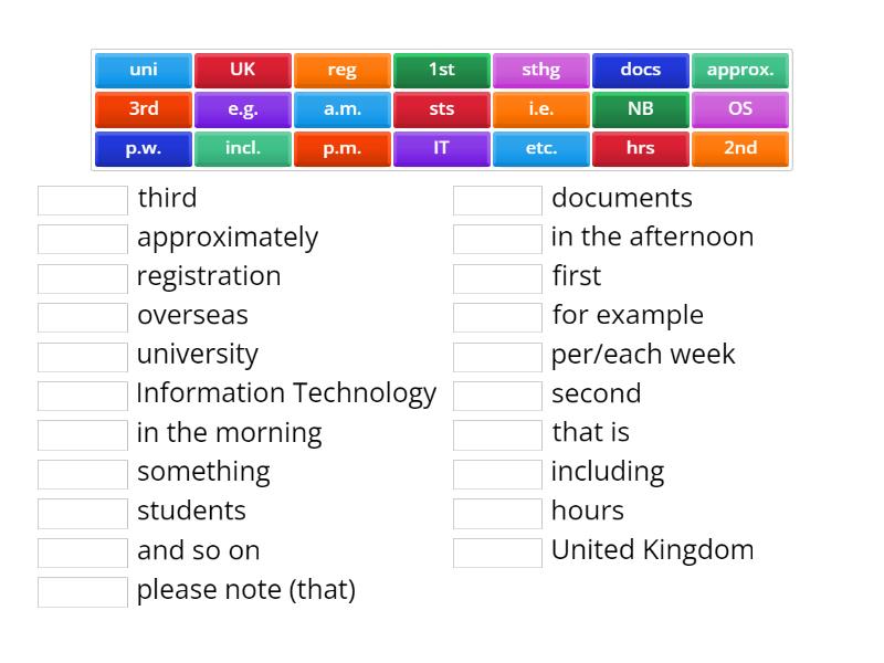 Abbreviations - Match up