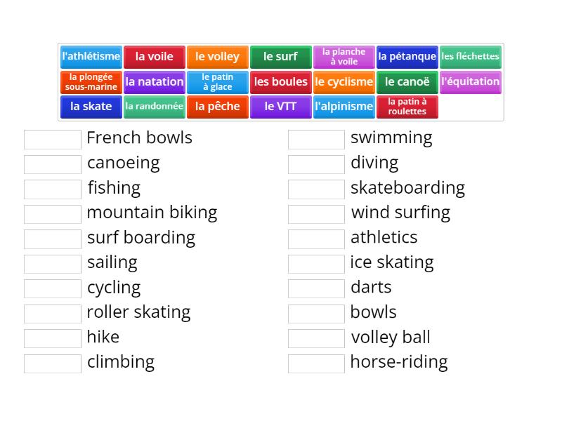 GCSE FRENCH SPORTS - Match up