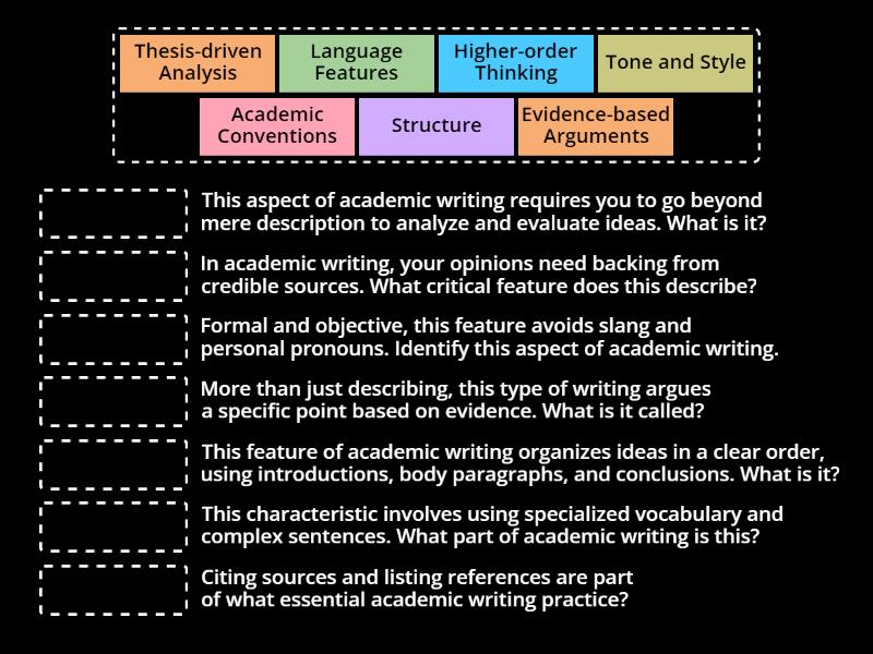 Features of Academic Writing - Match up