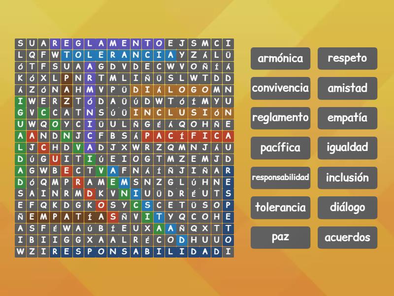 Convivencia Armónica - Sopa de letras