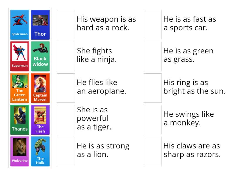 Superhero similes - Match up
