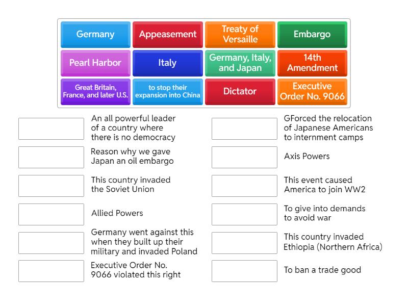 WW2 Flex Vocab - Match up