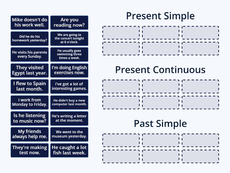 Present Simple, Present Continuous, Past Simple - Group sort
