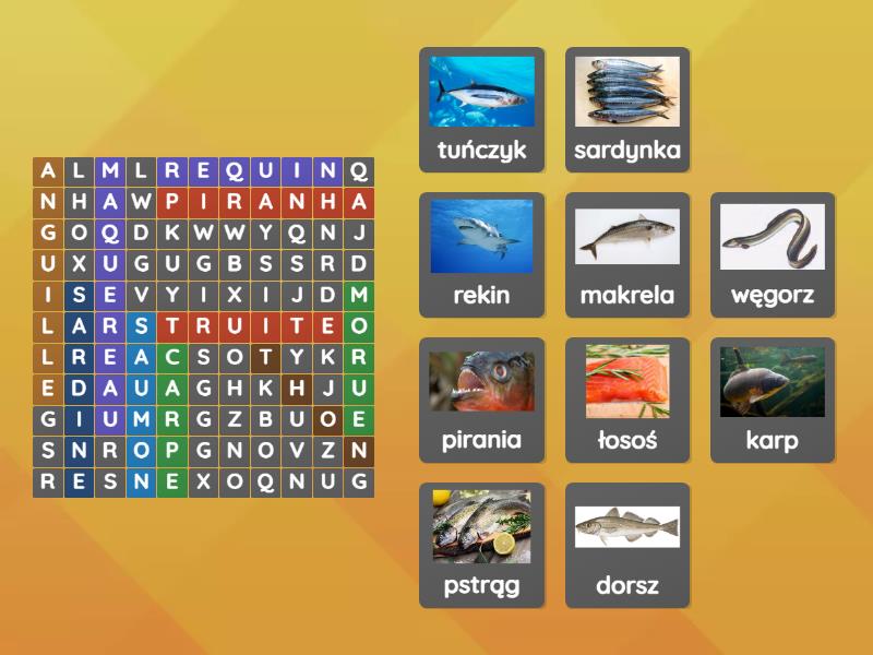 Poisson en français - Wordsearch
