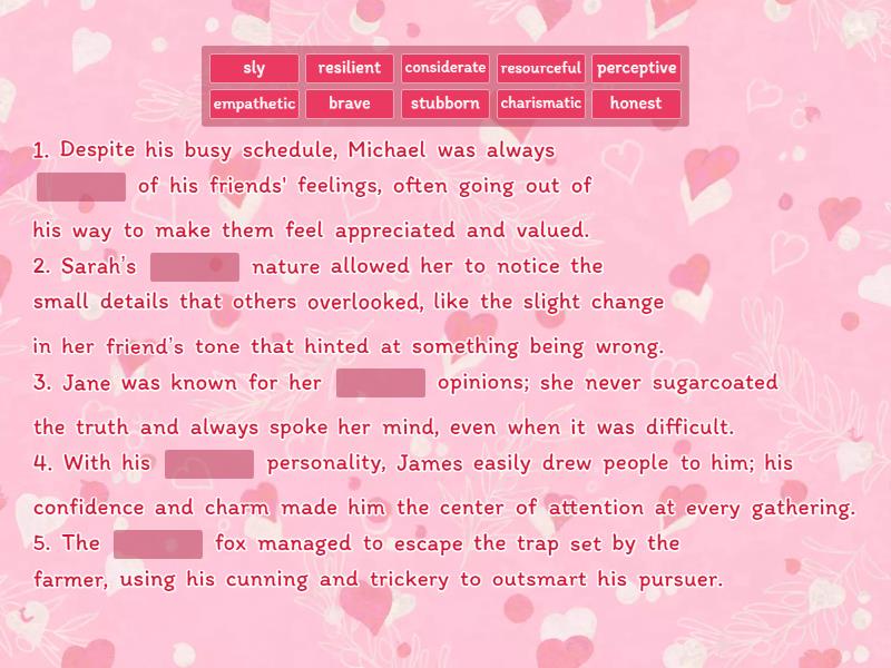 Character Traits - Complete the sentence