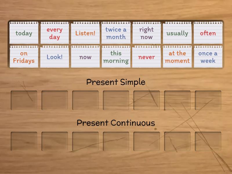 Present Simple vs Present Continuous: Time expressions - Group sort