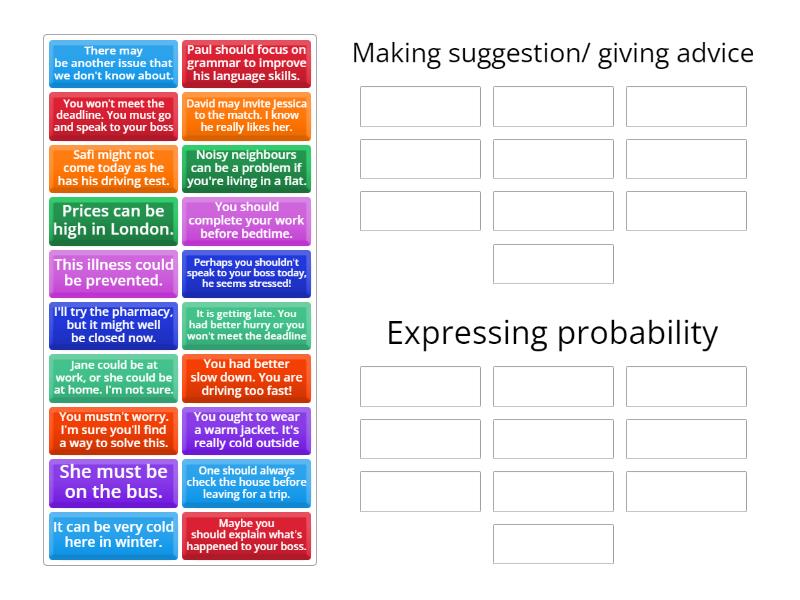 Modals of suggestion and probability - Group sort
