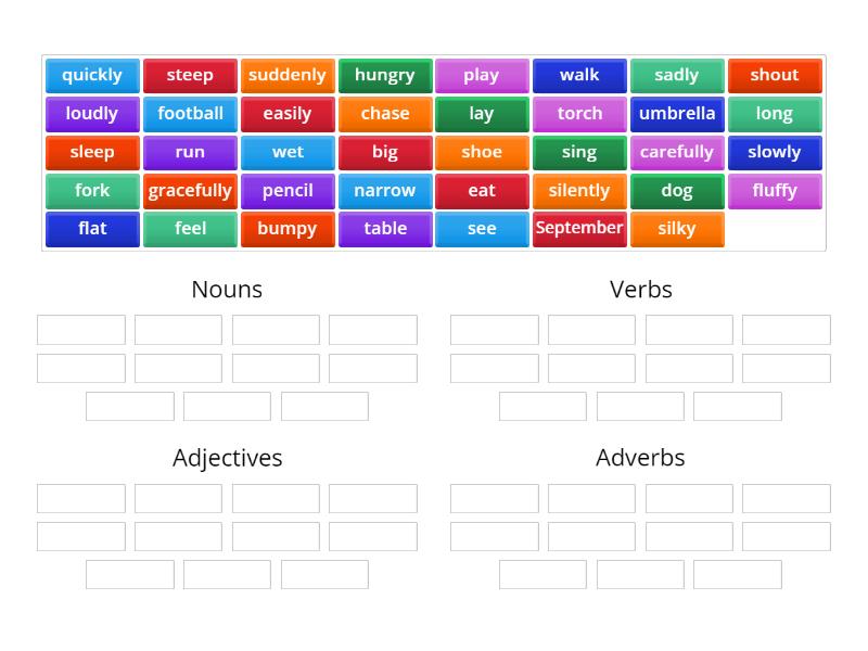 Nouns, Verbs, Adjectives and Adverbs - Group sort