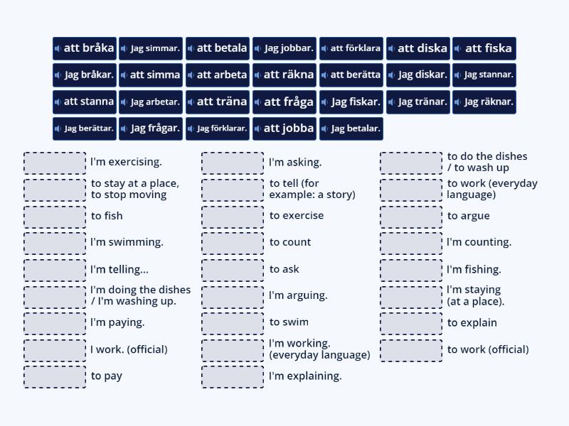 Basic Swedish verbs - quiz 1 - Match up