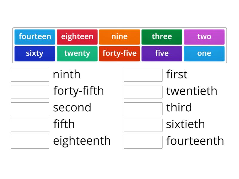 1. Match cardinal and ordinal numbers - Match up