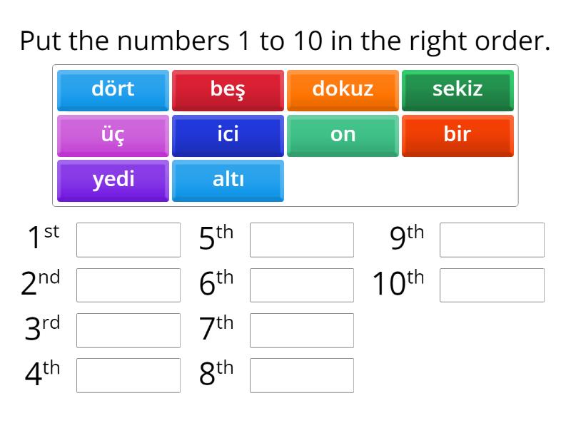Turkish: order numbers 1 to 10 - Ordem de classificação