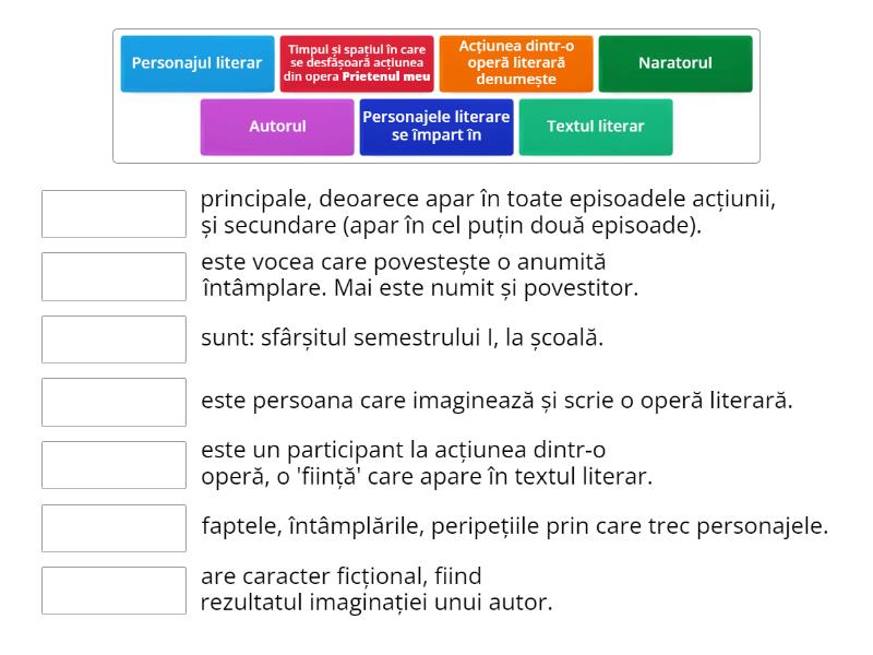 Textul literar narativ. Caracteristici - Match up