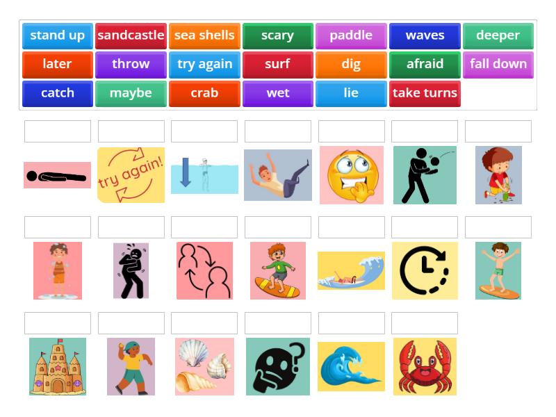 Pete the Cat Pete at the Beach VOCABULARY - Match up