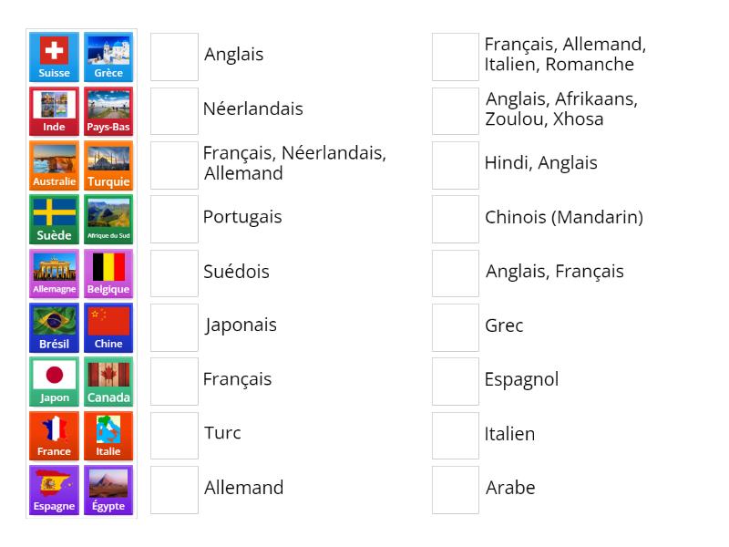 11. Les pays et les langues - Match up