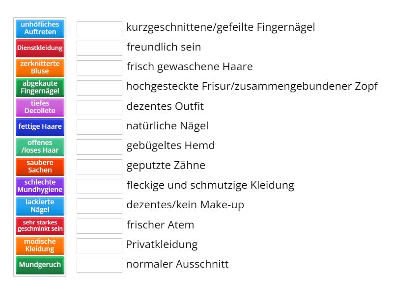 Gegensatzpaare Erscheinungsbild Pflege Hygiene - Match up