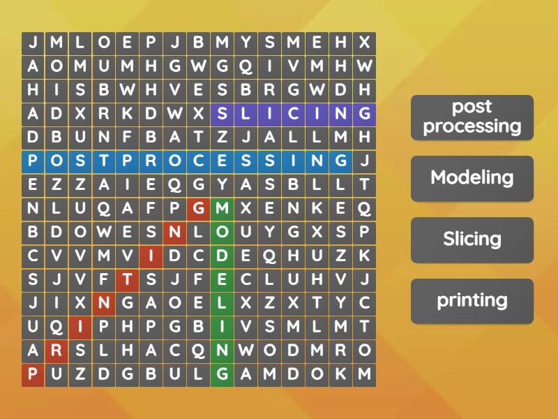3D printing goes through several stages - Wordsearch