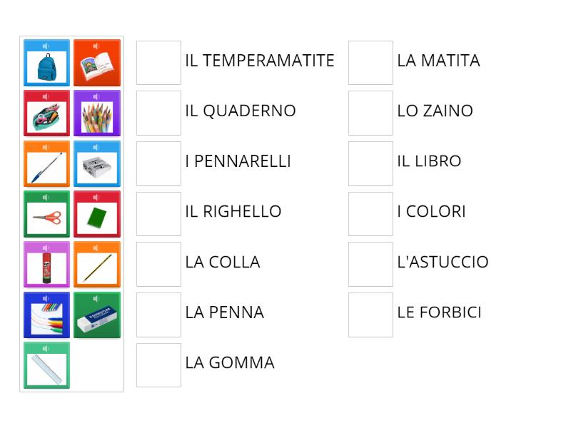 GLI OGGETTI DELLA SCUOLA CON LETTURA - Match up