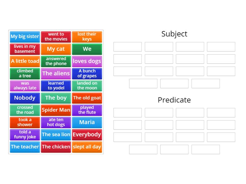 Subjects and Predicates - Group sort