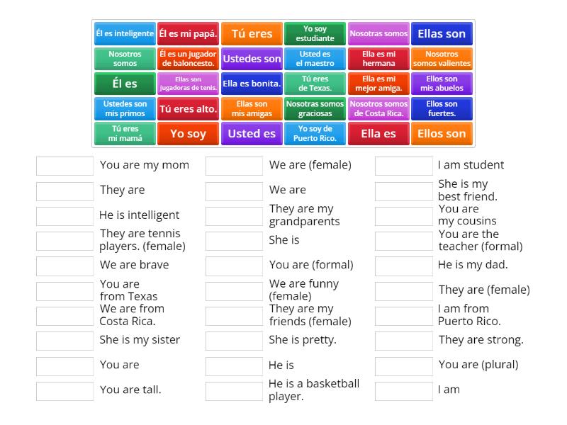 Verbo ser (Pareo) - Match up