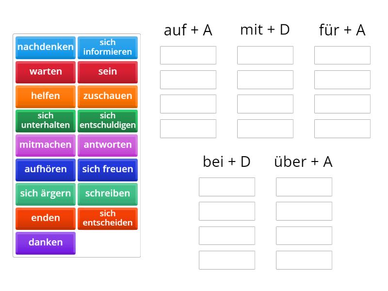 Verben mit Präpositionen, A2 - Group sort