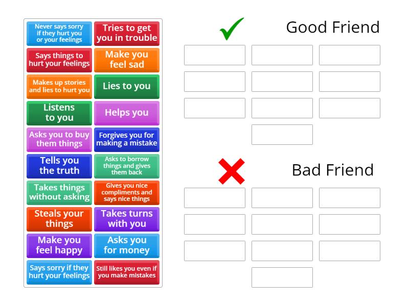 Good Friend Vs Bad Friend - Group sort Good Friend Vs Bad Friend - Group sort